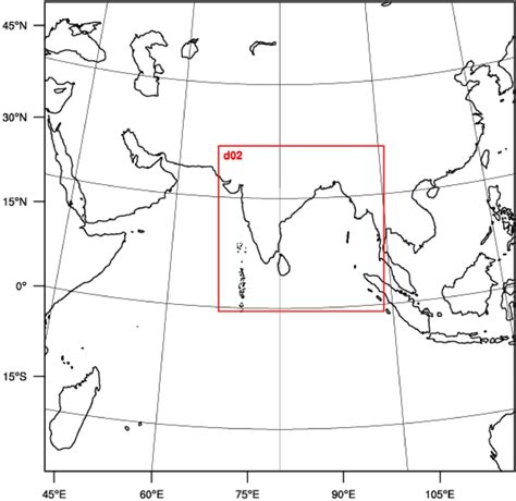 Two Way Nested Domains Used For Wrf Simulations The Outer Domain And