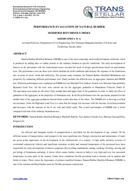 Pdf Performance Evaluation Of Natural Rubber Modified Bituminous Mixes
