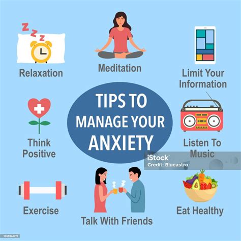 플랫 디자인에서 유용한 조언으로 불안 인포 그래픽을 관리하는 팁 건강한 생활방식에 대한 스톡 벡터 아트 및 기타 이미지 건강한 생활방식 인포그래픽 조언 Istock