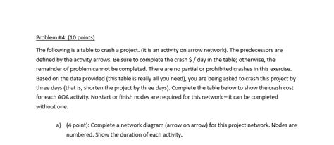 problem 4 10 points the following is a table to