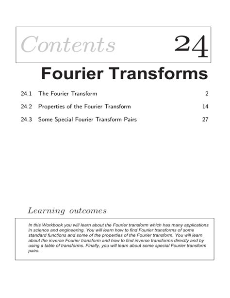 fourier transforms workbook properties and applications