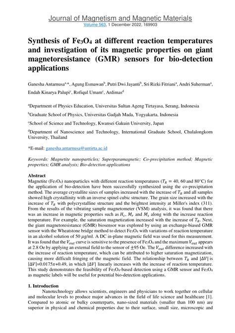 [pdf] Synthesis Of Fe3o4 At Different Reaction Temperatures And Investigation Of Its Magnetic