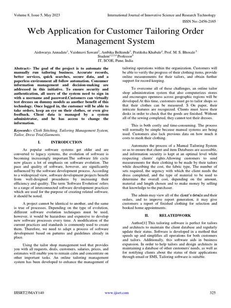 Web Application For Customer Tailoring Order Management System Pdf