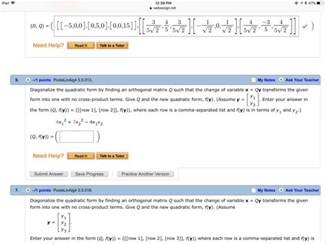 solved diagonalize the quadratic form by finding an
