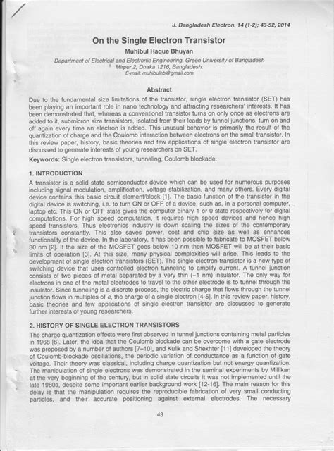 Pdf On The Single Electron Transistor