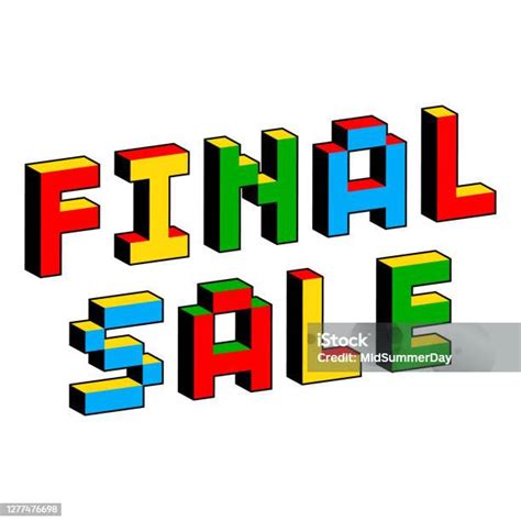 오래된 8 비트 게임의 스타일로 최종 판매 텍스트 활기찬 다채로운 3d 픽셀 편지 크리에이티브 디지털 벡터 일러스트레이션 온라인
