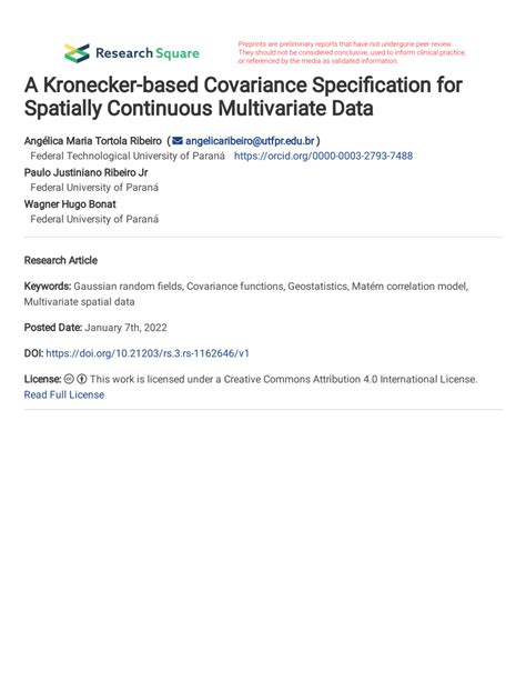 Pdf A Kronecker Based Covariance Specification For Spatially Continuous Multivariate Data