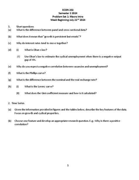 Econ202 S2 2024 Problem Set 1 Macro Intro 1 Econ 202 Semester 2 2024 Problem Set 1 Macro