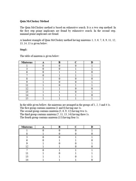 Quin Mccluskey Method Pdf Mathematical Logic Boolean Algebra