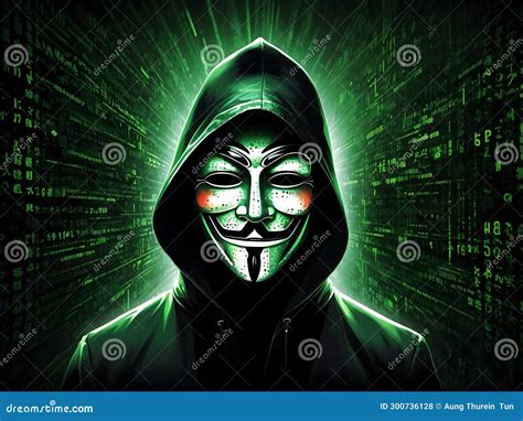 A Hacker With Green Digital Binary Codes Stock Photo Image Of Thief Laptop 300736128
