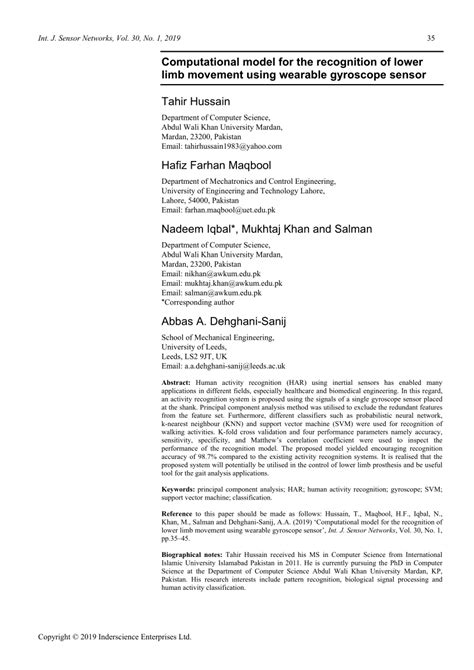 Pdf Computational Model For The Recognition Of Lower Limb Movement Using Wearable Gyroscope Sensor