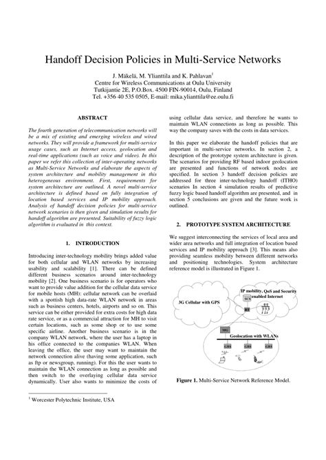 pdf handoff decision in multi service networks