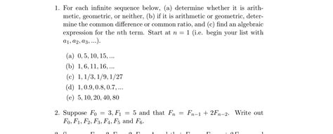 solved 1 for each infinite sequence below a determine