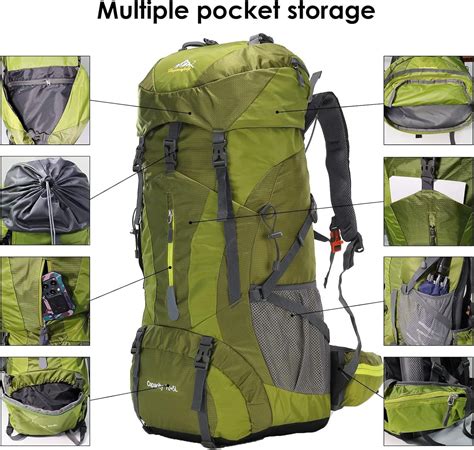 Wintming 75l Waterproof Hiking Backpack With Rain Cover Olive Green