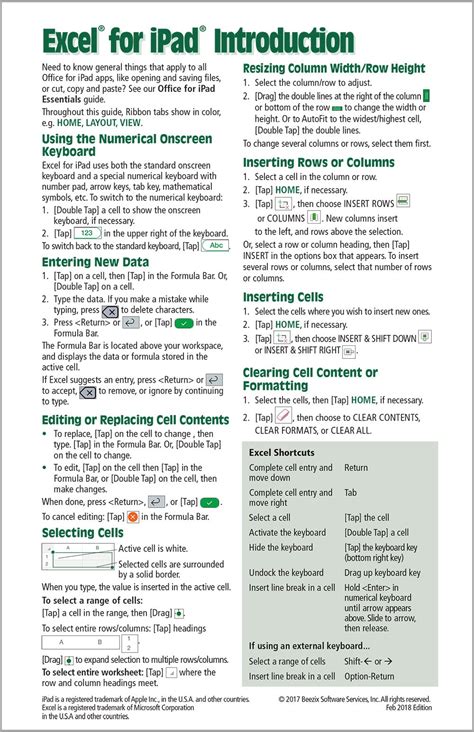 Mua Microsoft Excel For Ipad Quick Reference Guide Introduction Cheat