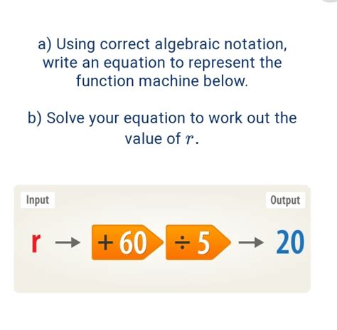 Solved A Using Correct Algebraic Notation Write An Equation To Represent The Function Machine