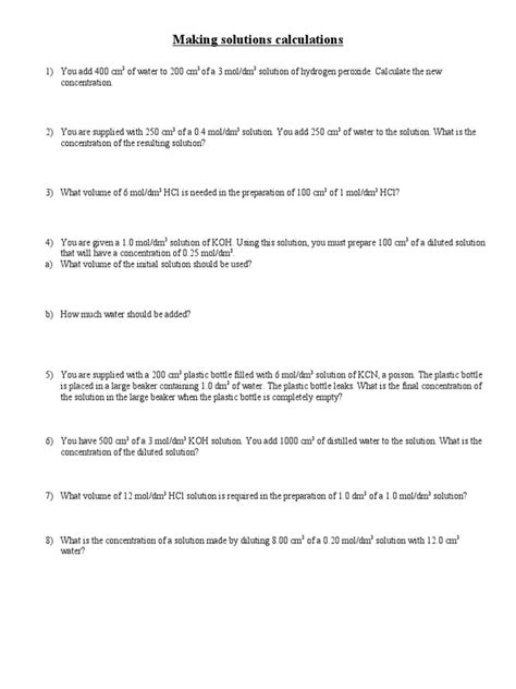 Igcse Chemistry Making Solutions Calculations Pdf
