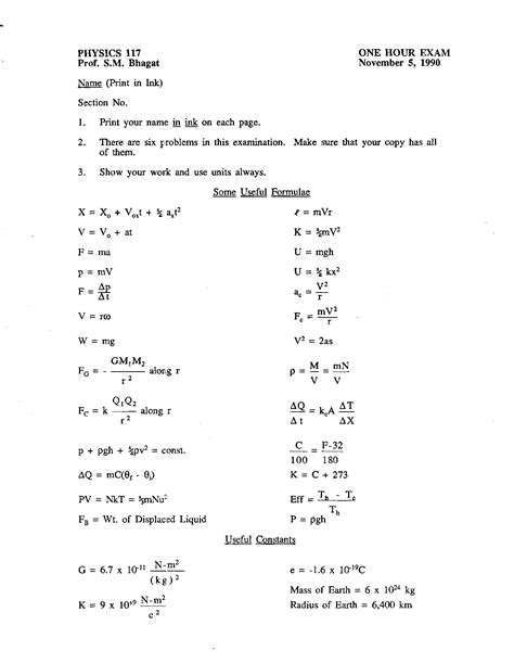 Unsolved Problems Exam 1 Introduction To Physics Phys 117 Docsity