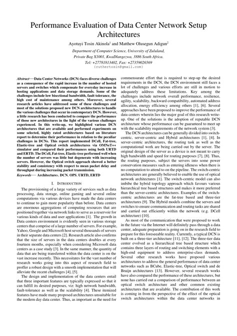 pdf performance evaluation of data center network setup architectures