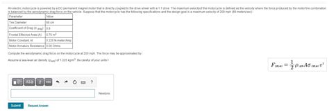 solved compute the aerodynamic drag force on the motorcycle