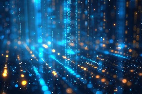 Abstract Blue Background With Glowing Vertical Lines And Binary Code