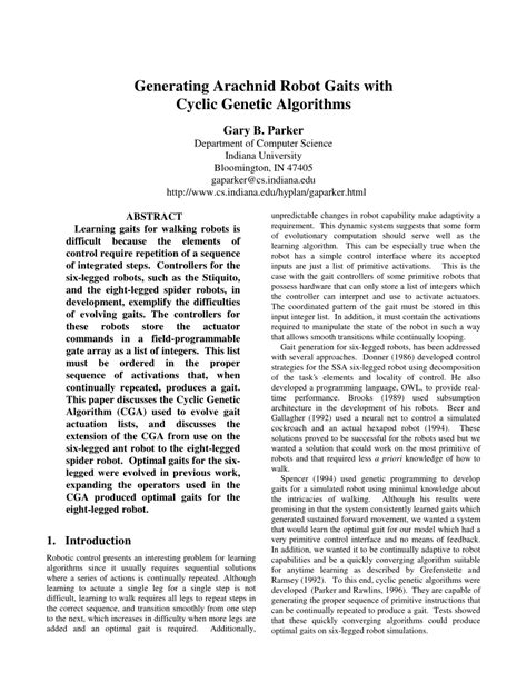 Pdf Generating Arachnid Robot Gaits With Cyclic Genetic Algorithms