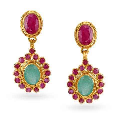 Entrancing Emerald And Ruby Drop Earrings