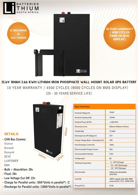 Lbsa 25 6v 104ah 2 66kwh Lithium Iron Phosphate Wall Mount Battery Vat Incl Call For Price