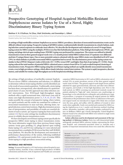 Pdf Prospective Genotyping Of Hospital Acquired Methicillin Resistant Staphylococcus Aureus