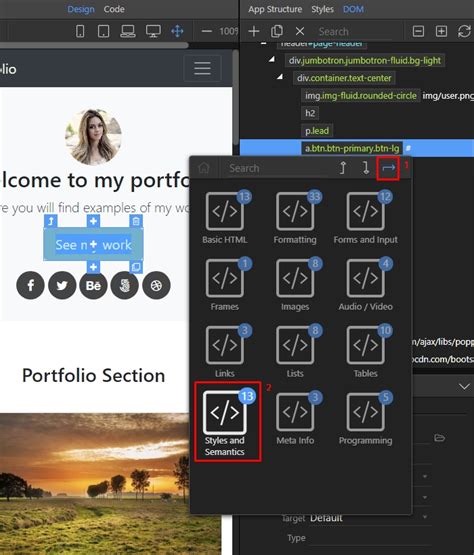 wappler documentation inserting common html tags