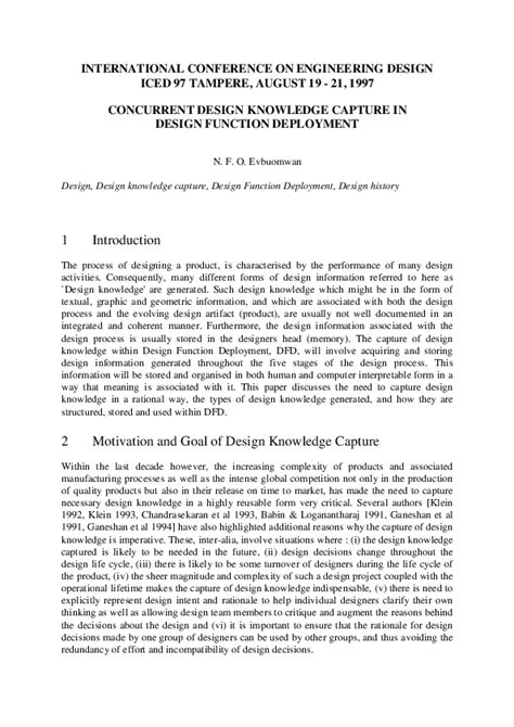 pdf concurrent design knowledge capture in design function deployment