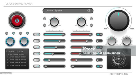 컨트롤 Playerui Ux 디자인 키트용 사용자 인터페이스 요소 표시등 슬라이딩 버튼 왼쪽 오른쪽회전 버튼 흰색현대디자인 음향
