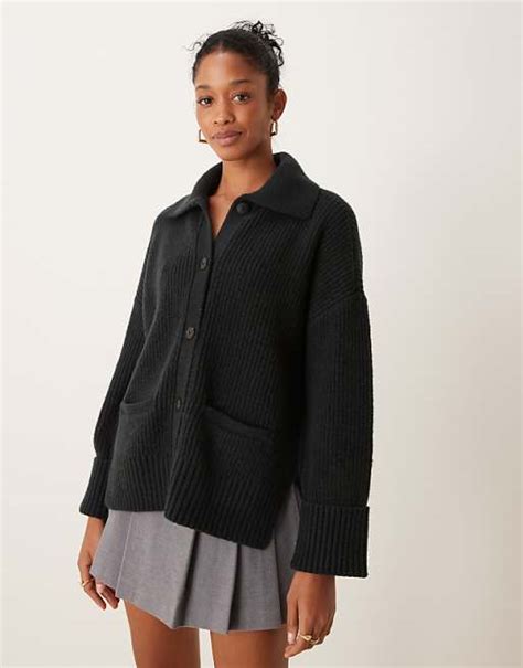 Abercrombie And Fitch Button Up Collared Cardigan In Black Asos
