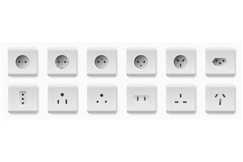 Realistic Socket Types Plastic White Interior Wall Outlets