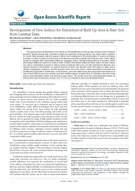 Pdf Development Of New Indices For Extraction Of Built Up Area And Bare