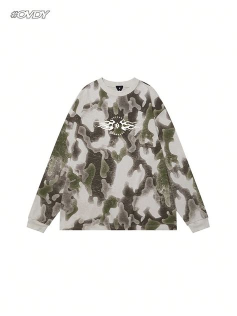 1개 핸드브러시 실크스크린 프린트 그래픽 티셔츠 남성용 스트릿웨어 캐주얼 그래픽 티셔츠 카모