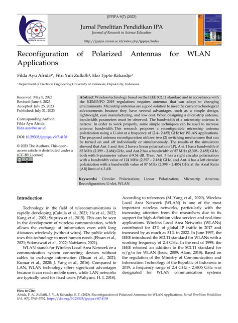 pdf reconfiguration of polarized antennas for wlan applications