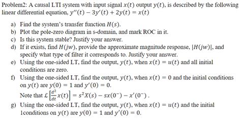 Solved Problem A Causal LTI System With Input Signal X T Chegg