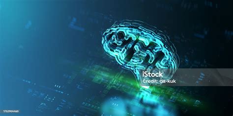 미래 기술 배경에 대한 디지털 두뇌 홀로그램 Ai 진화의 생산성 기술 진보와 혁신의 세계에서 미래의 두뇌 아이콘 Cgi 3d