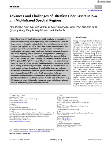 Pdf Advances And Challenges Of Ultrafast Fiber Lasers In 24 µm Mid