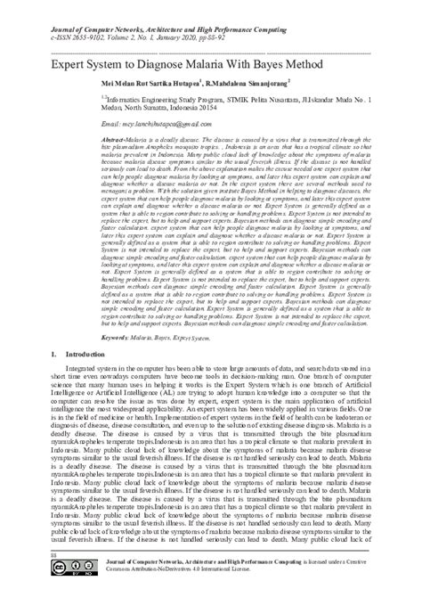 Pdf Expert System To Diagnose Malaria With Bayes Method Mei Hutapea