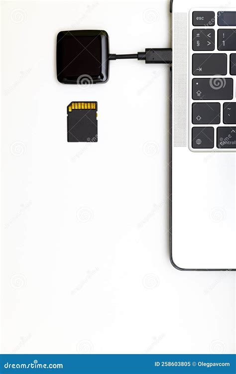 Memory Card And Card Reader Connected To Laptop Stock Image Image Of Upload Connection