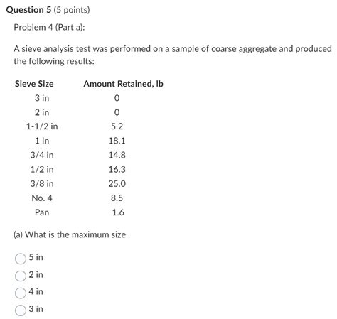 solved question 5 5 points problem 4 part a a sieve