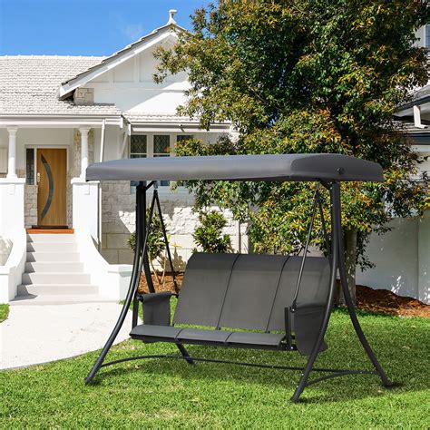Outsunny 3 Person Porch Swing Chair With High Back Design Side Pouches
