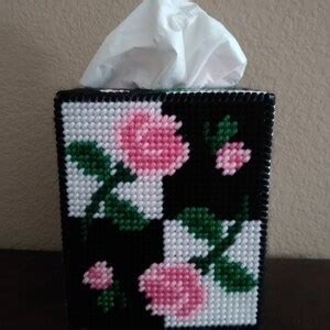 Light And Shadow Roses Flowers Black White Handmade Plastic Canvas Tissue