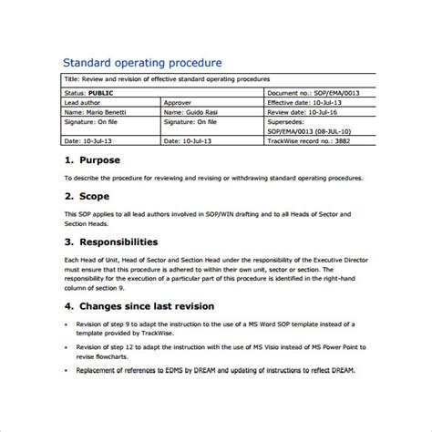 Sample SOP Template 20 Free Documents In Word PDF Excel