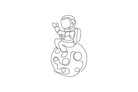 Download One Single Line Drawing Of Space Man Astronaut Exploring Cosmic Galaxy Flying In Front