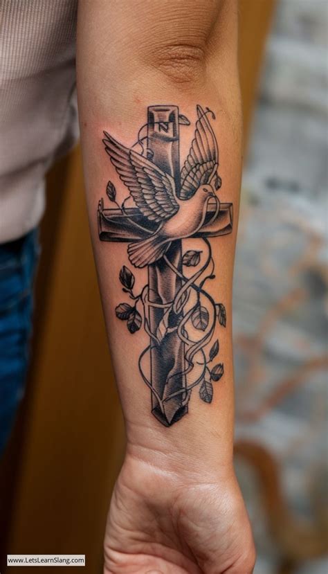 20 Graceful Dove Cross Wrist Tattoo Ideas For Women Cross With Vines