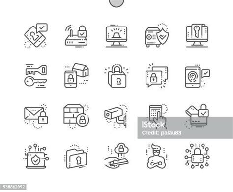 보안 잘 만들어진 픽셀 완벽 한 벡터 선 아이콘 30 2 그리드 웹 그래픽 및 애플 리 케이 션에 대 한 X 간단한 최소한의 그림 금고 보안 장비에 대한 스톡 벡터 아트 및