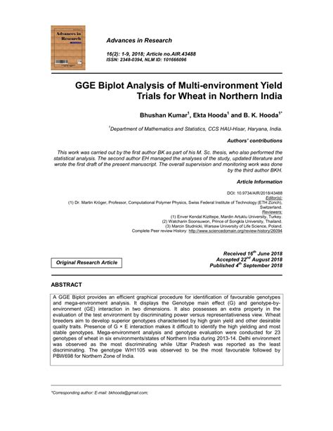 pdf gge biplot analysis of multi environment yield trials for wheat